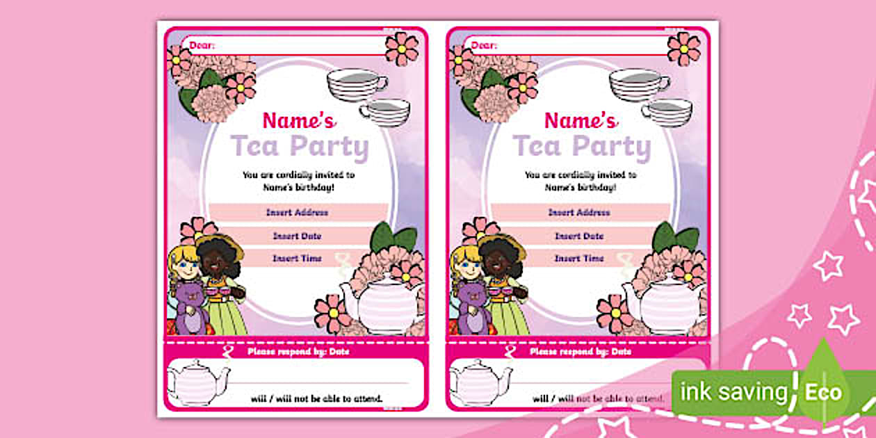 Tea Party Invitations (teacher made) - Twinkl