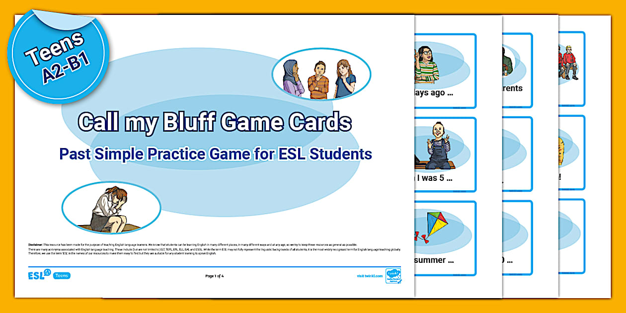 ESL Call My Bluff Card Game Past Simple [Teens, A2-B1]
