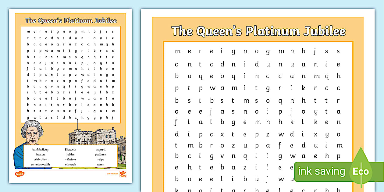 The Queen's Platinum Jubilee Word Search (teacher made)