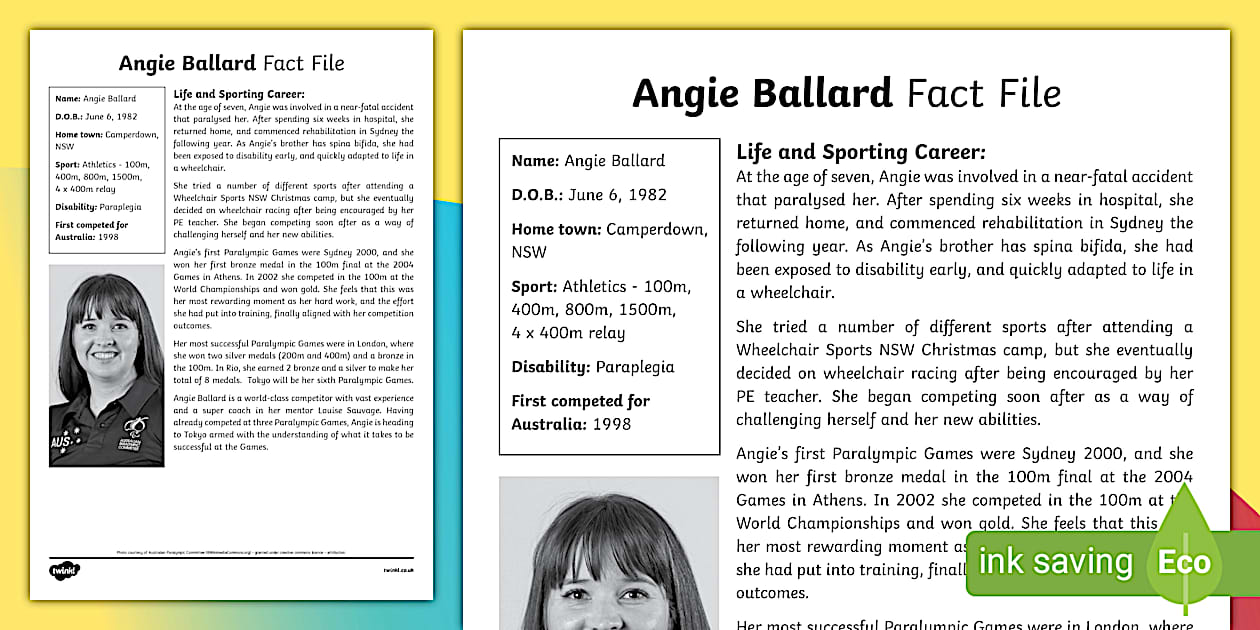 Paralympian Angie Ballard Fact File-Australia (teacher made)