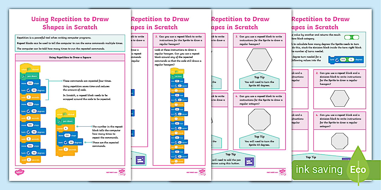 Using Repetition to Draw Shapes in Scratch Differentiated Worksheet