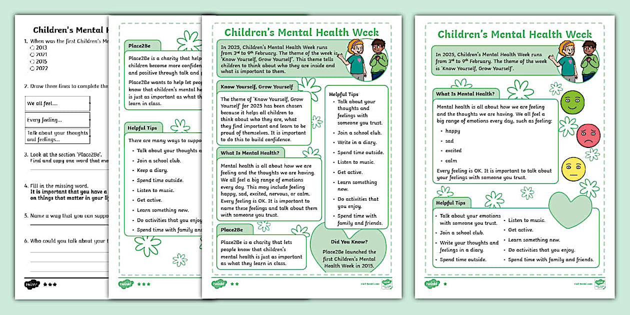 KS1 Children's Mental Health Week Reading Comprehension