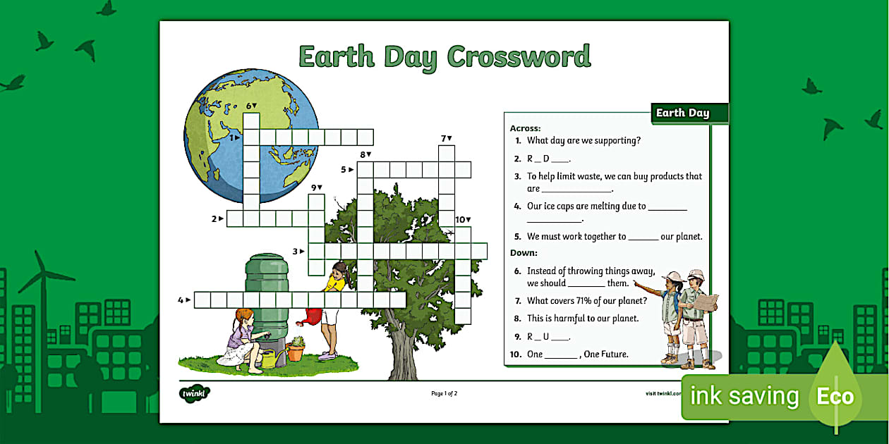 Simple Earth Day Crossword – Earth Day – Twinkl Resources