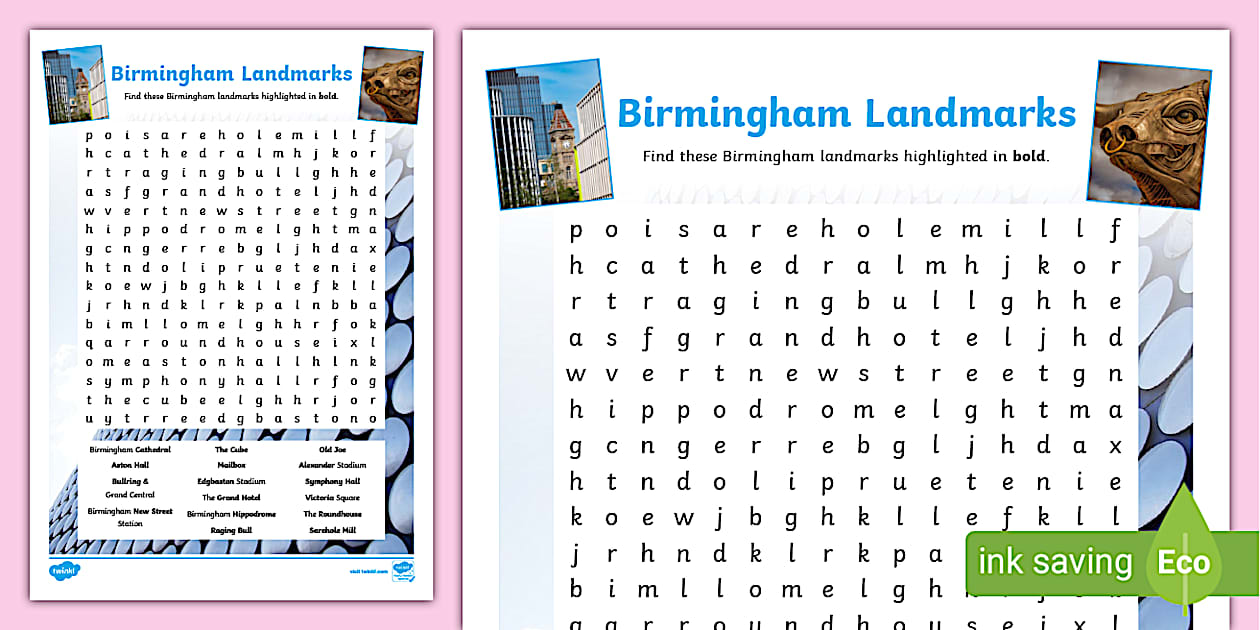 Birmingham Landmarks Word Search (teacher made) - Twinkl