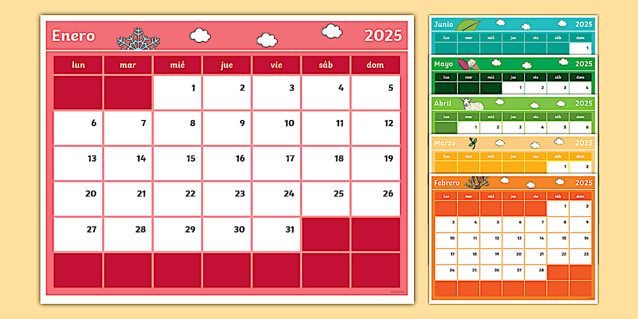 Calendario mensual 2025 (l'insegnante ha fatto) - Twinkl
