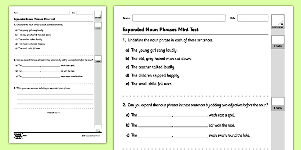 Mini SPaG Test | Expanded Noun Phrases (teacher made)