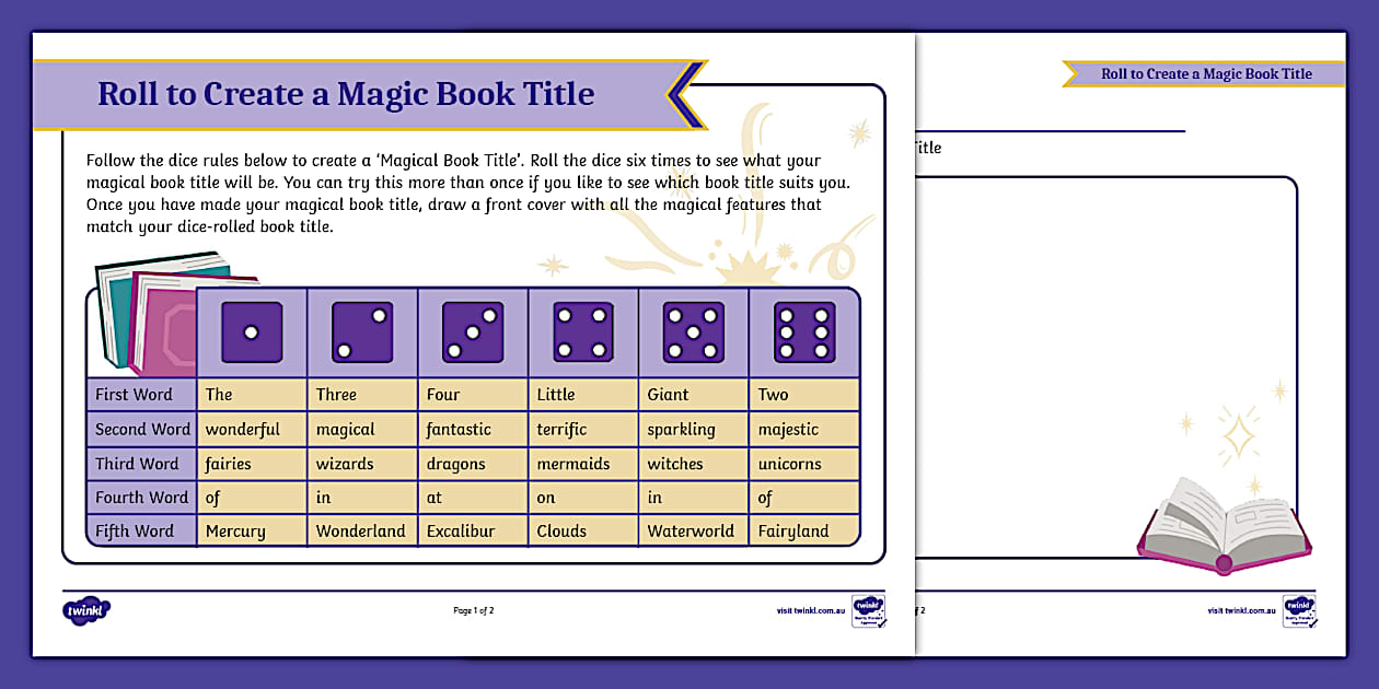Roll to Create a Magical Book Title (teacher made) - Twinkl