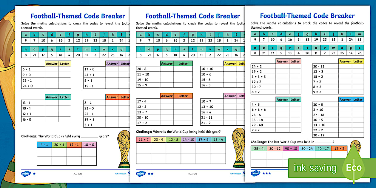 KS1 The World Cup Code Breaker Differentiated Worksheets