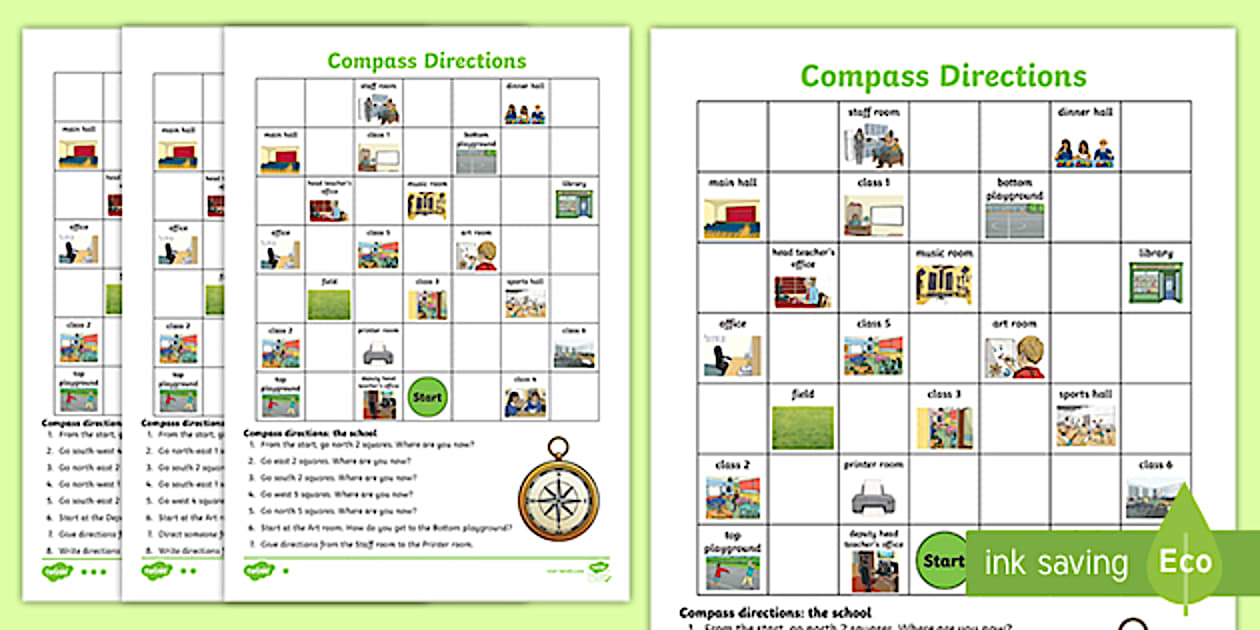 Editable Classroom-Themed Compass Directions Worksheets