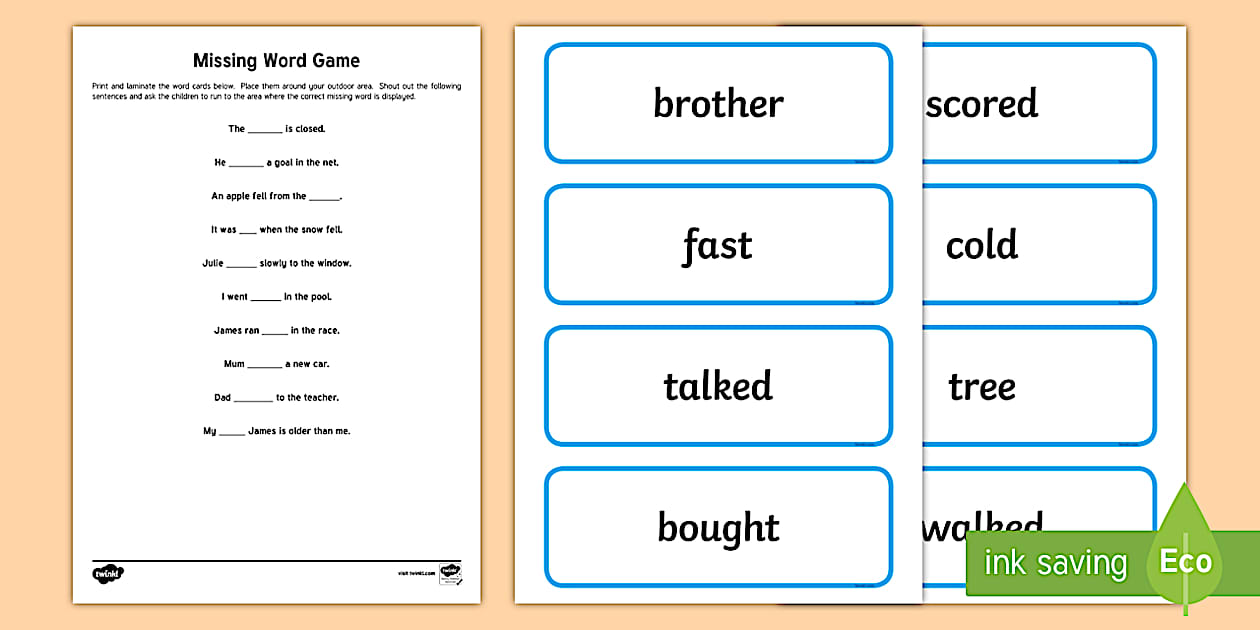 Outdoor Missing Words Game (Teacher-Made) - Twinkl