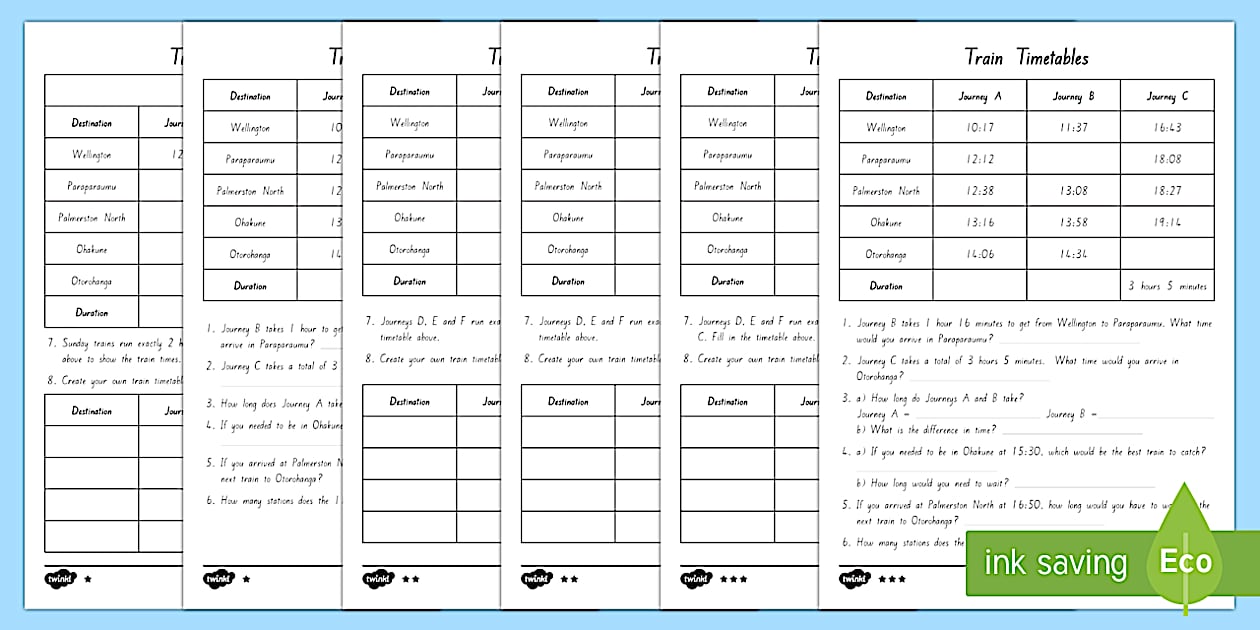 Editable Train Timetable Differentiated Worksheets - Twinkl