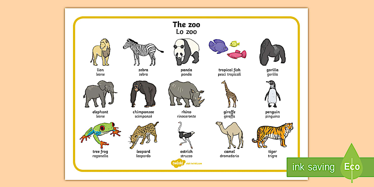 The Zoo Word Mat English/Italian - Zoo Word Mat - Twinkl