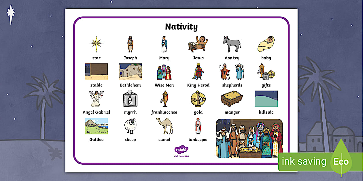 Nativity Word Mat (teacher made) - Twinkl