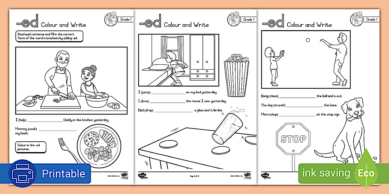Grade 1 Phonics -ed Colouring Page (teacher made) - Twinkl