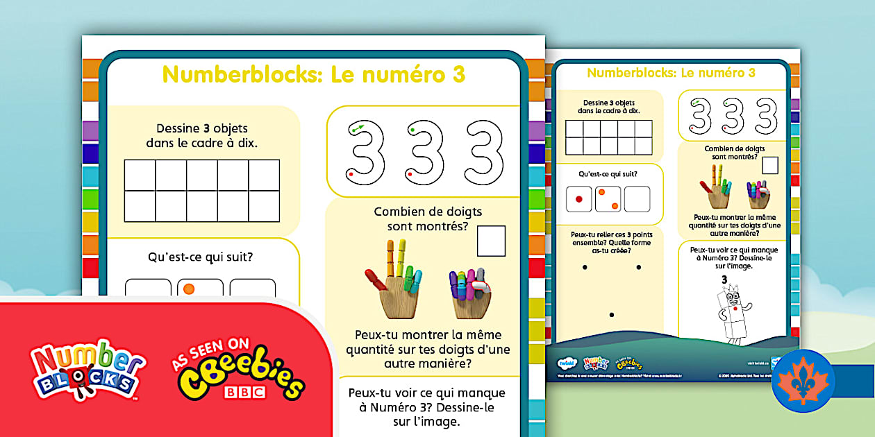 Numberblocks: Everybody Look at 3 Worksheet French - Twinkl
