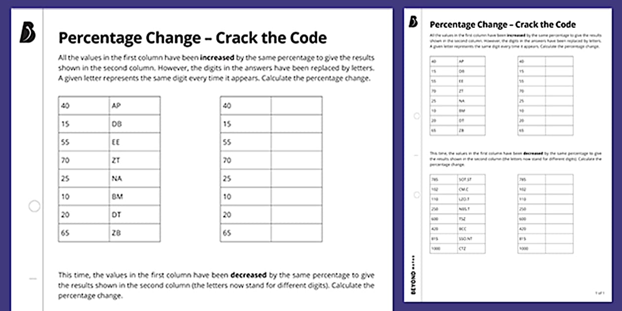 👉 Percentage Change - Crack the Code | KS3 Maths | Beyond