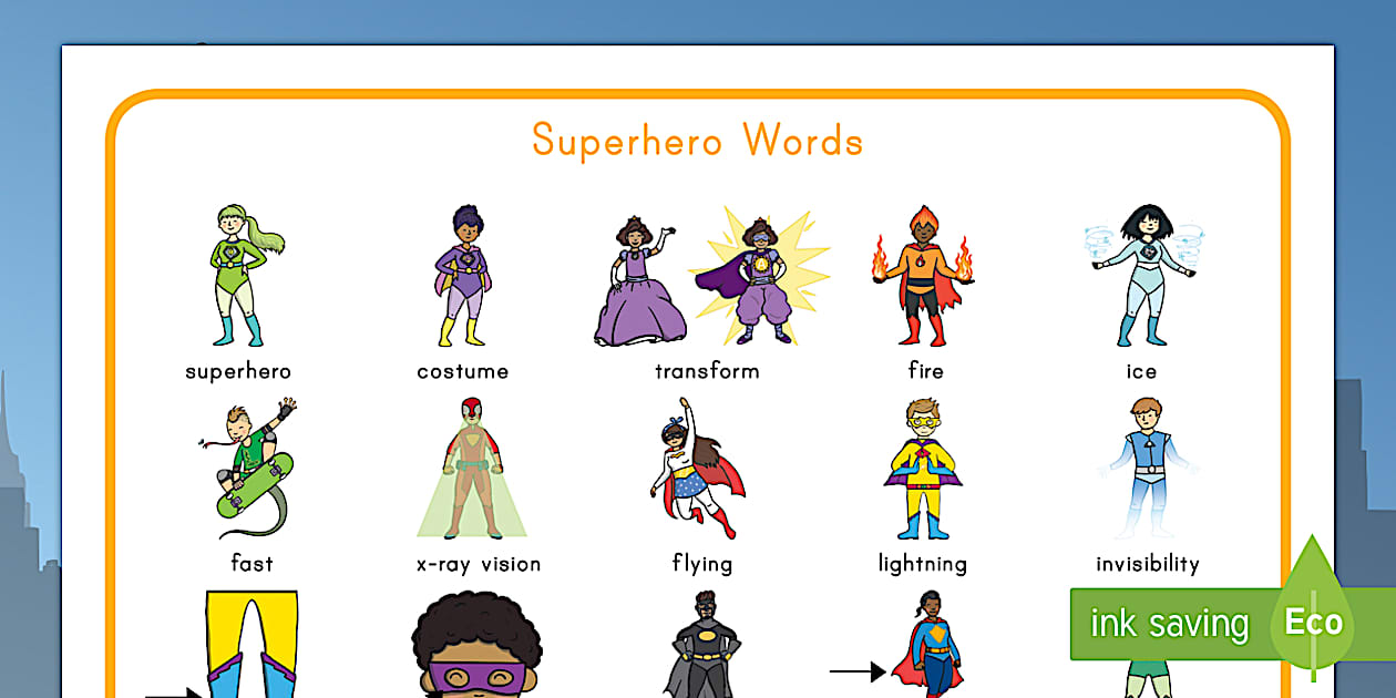 Superhero Word Mat (Hecho por educadores) - Twinkl