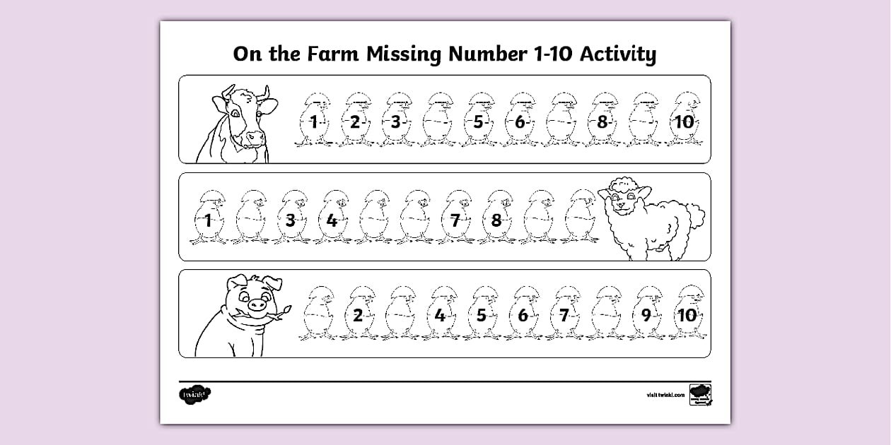 👉 Farm-Themed Missing Numbers to 10 Activity - Twinkl