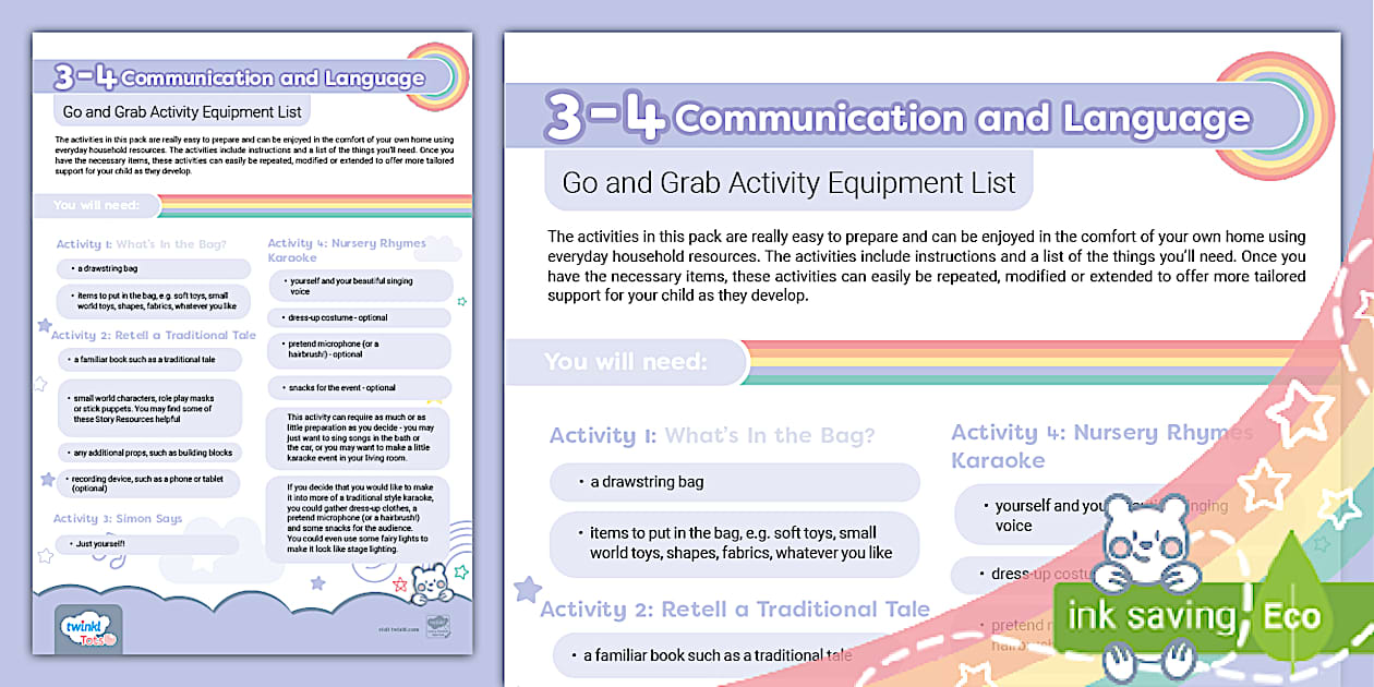 Age 3-4 Communication and Language Equipment List - Twinkl