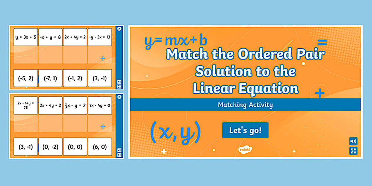 Eighth Grade Match the Ordered Pair Solution to the Linear Equation