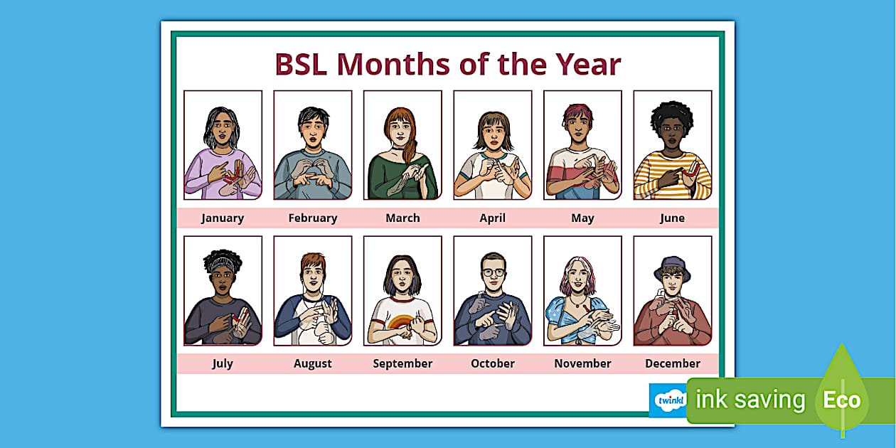 Older Learners: BSL Months of the Year Word Mat | Twinkl