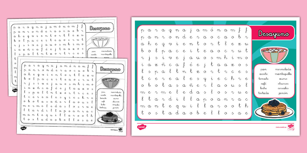 Sopa de letras: El desayuno - Twinkl vocabulario - Twinkl