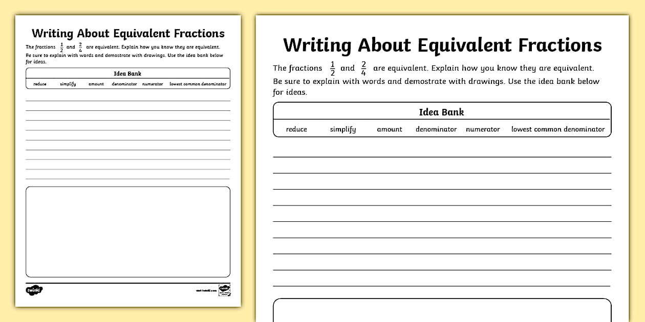 Writing About Equivalent Fractions Worksheet - Twinkl