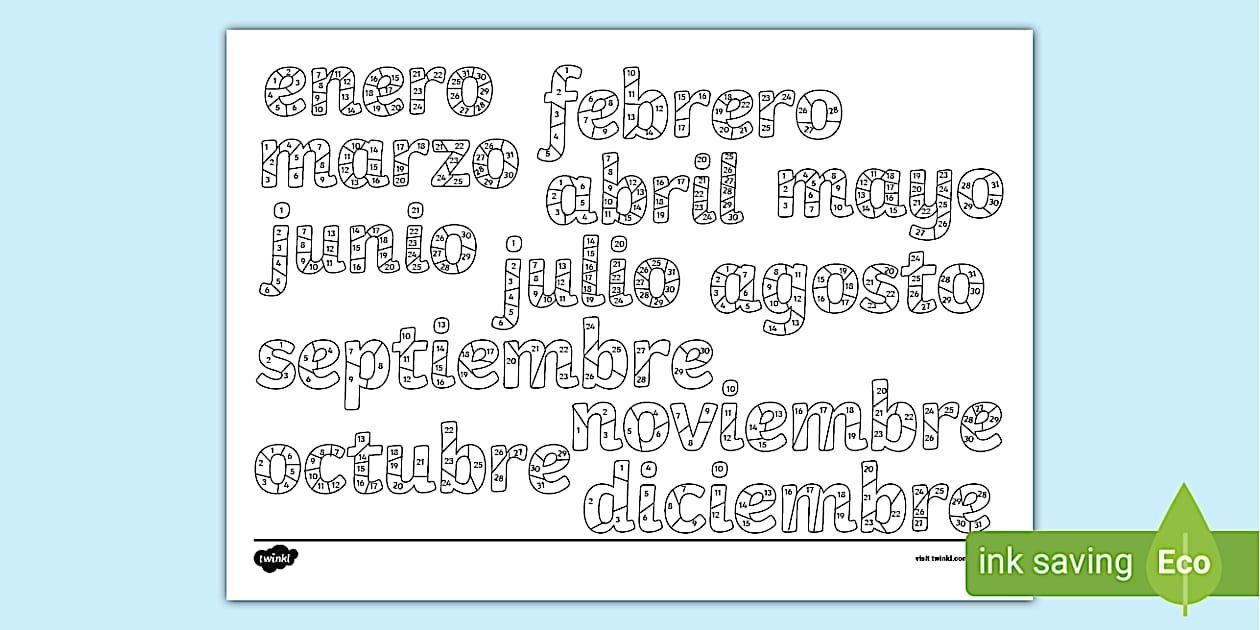 👉 Colour-In Spanish Calendar Activity Sheet - Twinkl