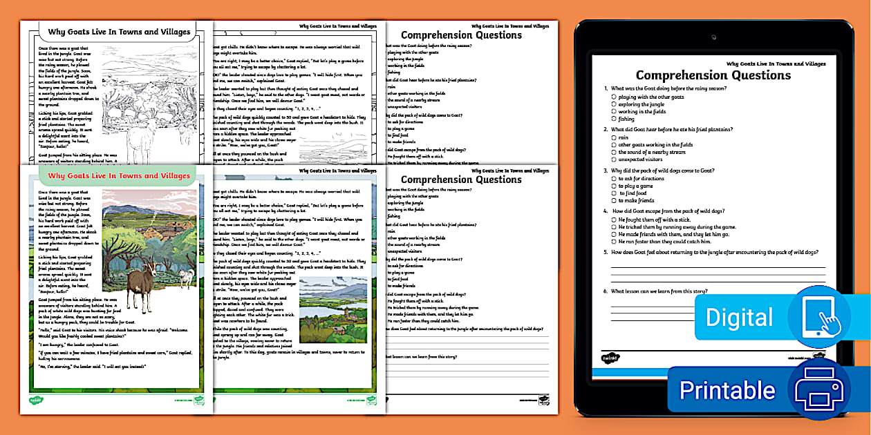 Fourth Grade Why Goats Live in Towns Reading Comp Activity Worksheet