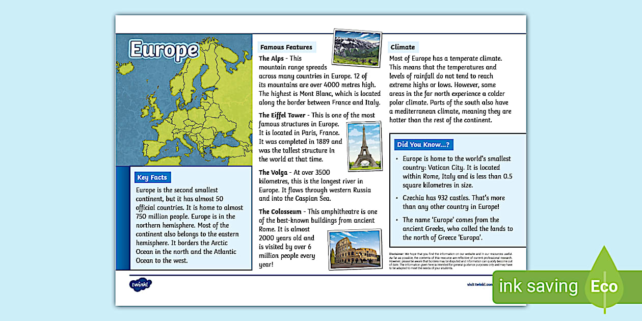 Europe Fact File (teacher made) - Twinkl