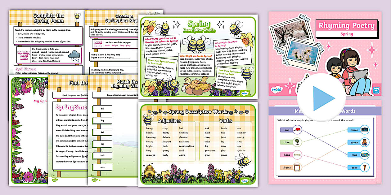 KS1 Poetry on Seasons: Spring Rhyming Poetry Activity Pack