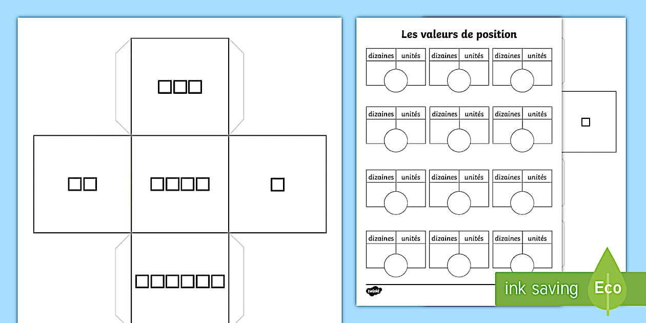 Feuille d'activités : jeu de dés - valeurs de position