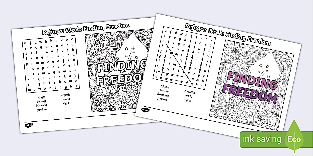 Refugee Week Finding Freedom K-2 Colouring and Word Search