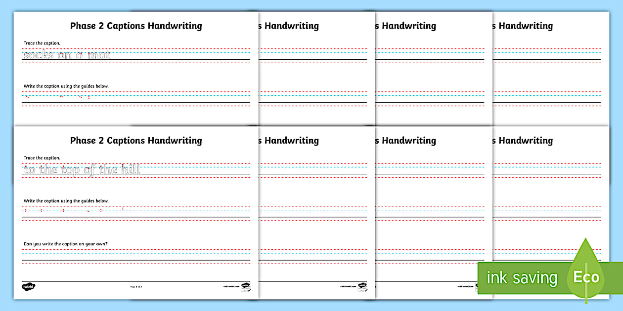 Phase 2 Captions Handwriting Worksheet / Worksheet - Twinkl