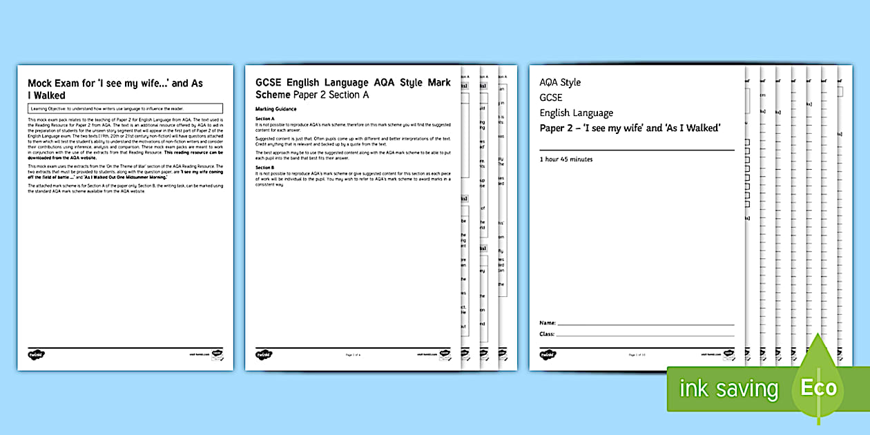 AQA Language Paper 2: Practice Paper Based on AQA Extracts 1