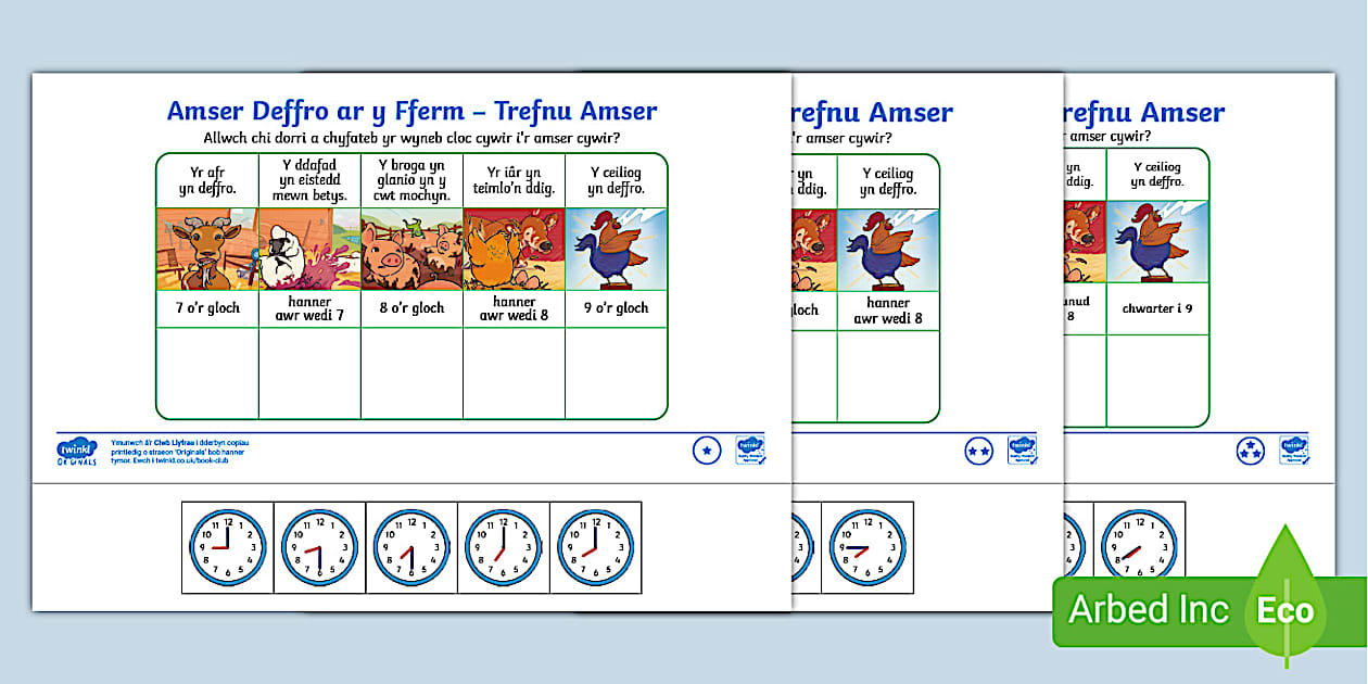 Amser Deffro ar y Fferm: Gweithgaredd Gwahaniaethol Trefnu Amser