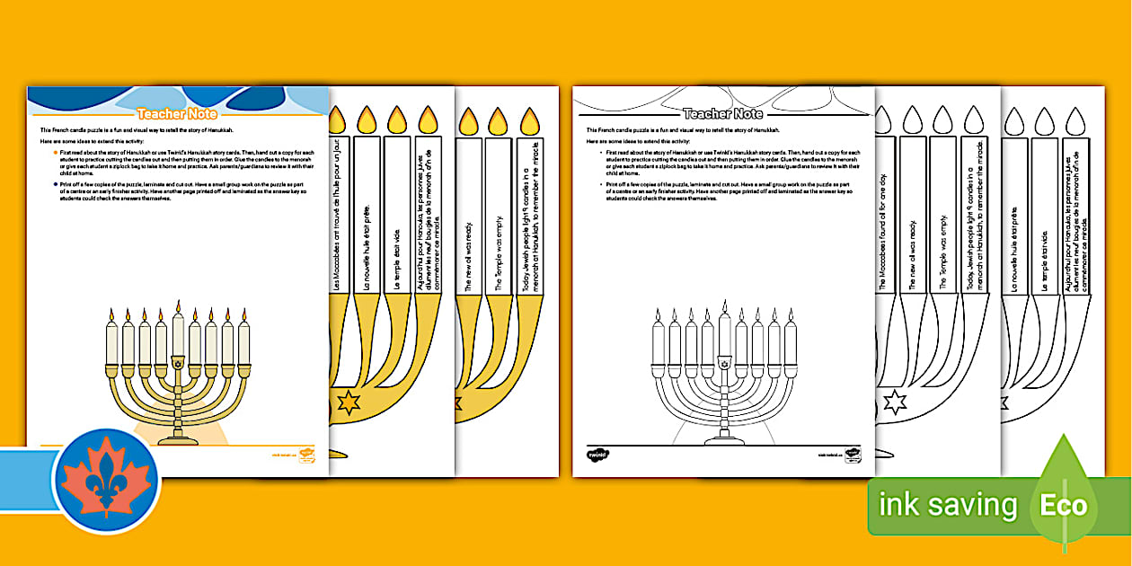 Light the Candle Primary Hanukkah Puzzle French - Twinkl