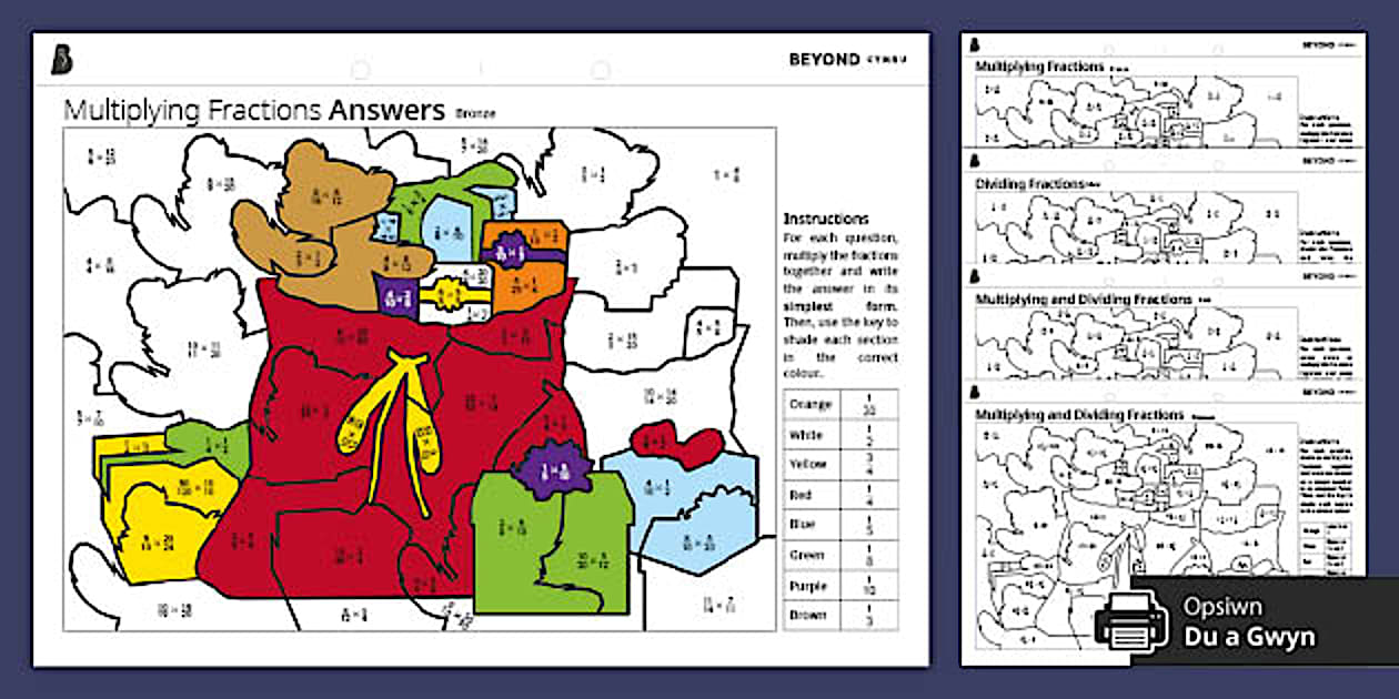 Beyond Cymru: Christmas Multiply and Divide Fractions Sheets