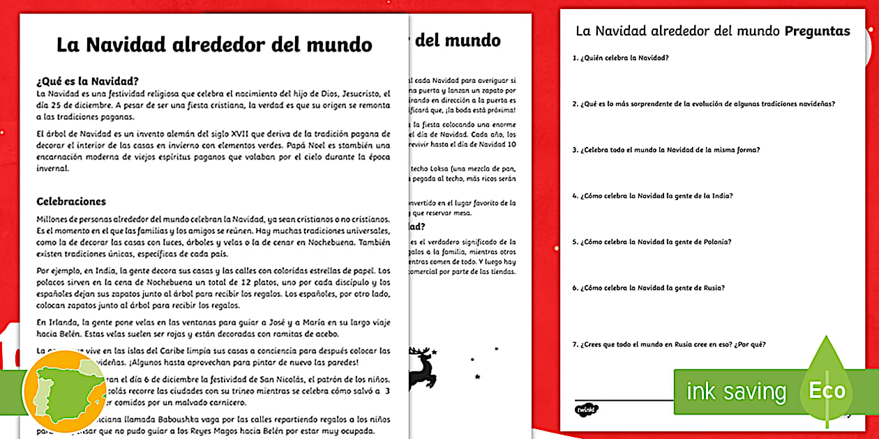 Comprensión lectora: La Navidad alrededor del mundo