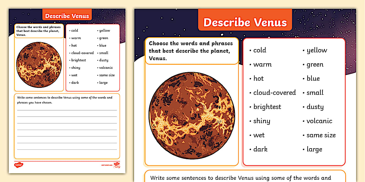 Describe Venus Worksheet (teacher made) - Twinkl