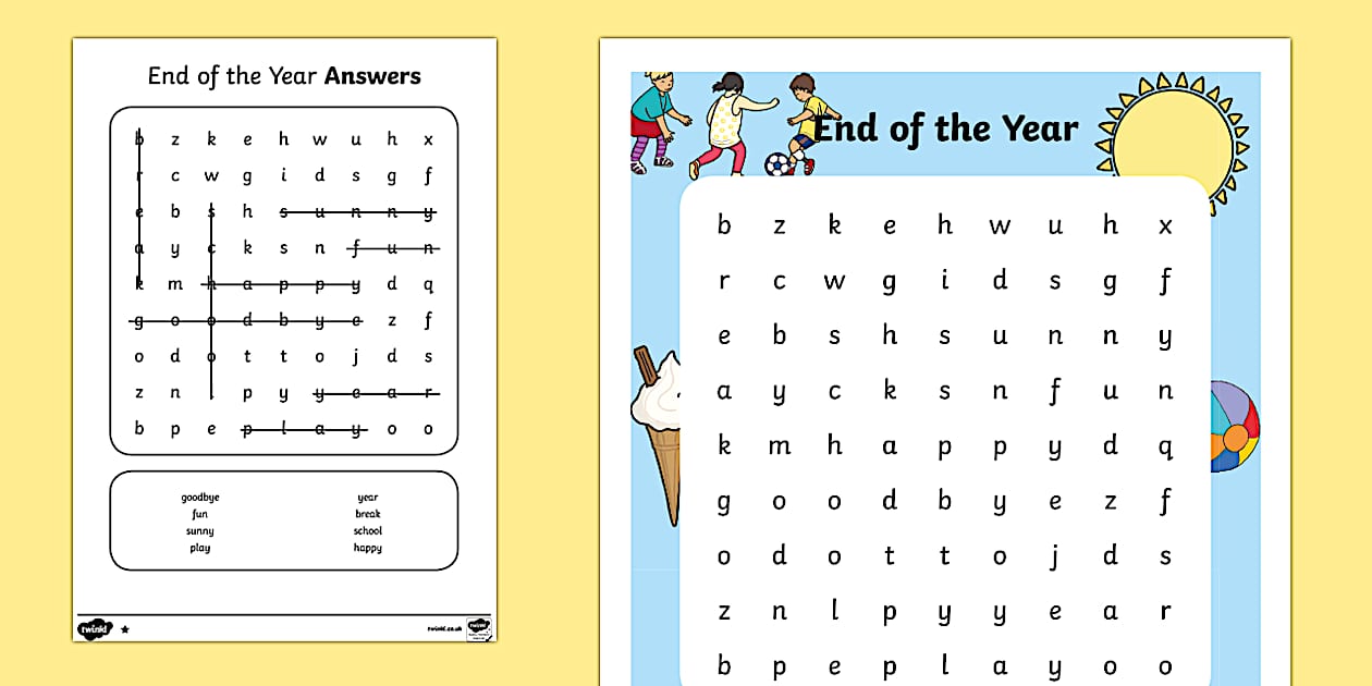 SA End of Year Differentiated Word Search (teacher made)