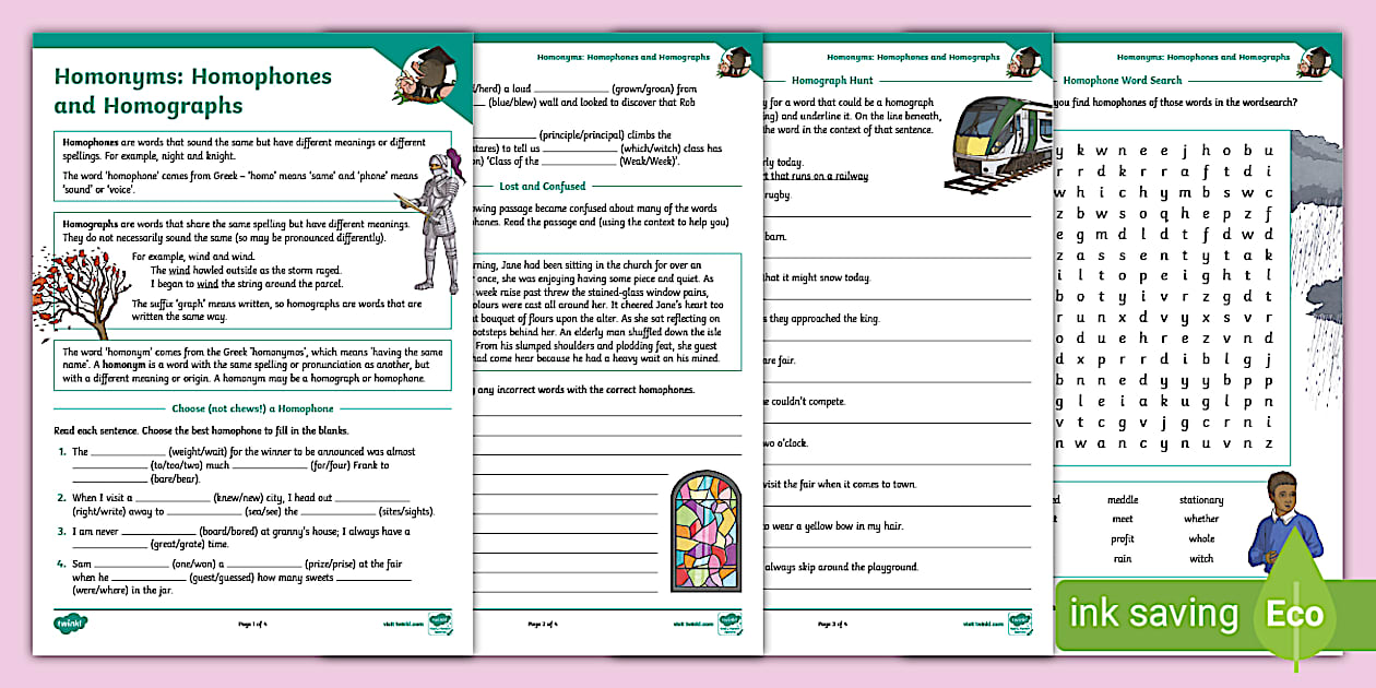 Homonyms: Homophones and Homographs Activity Sheets - Twinkl