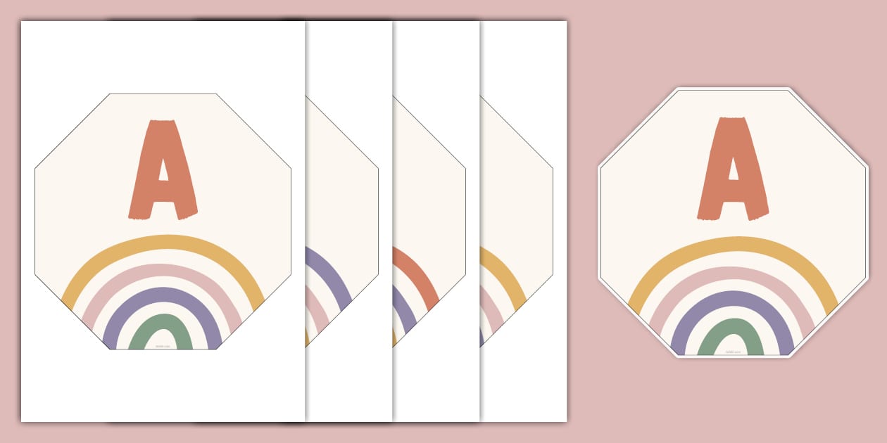 Muted Rainbow Themed Letters Octagon Display Shapes - Twinkl