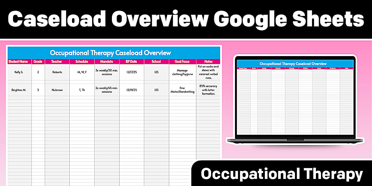 Editable OT Caseload Overview Management Tool Google Sheets