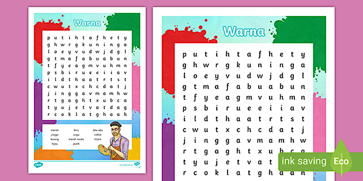 Colours Word Search Indonesian (öğretmen yaptı) - Twinkl