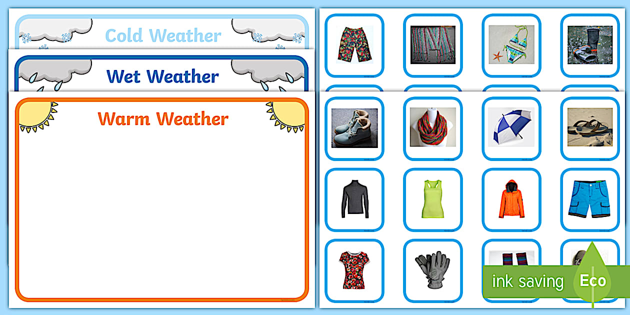 Editable Workstation Pack: Weather Clothes Photo Sorting Activity Pack