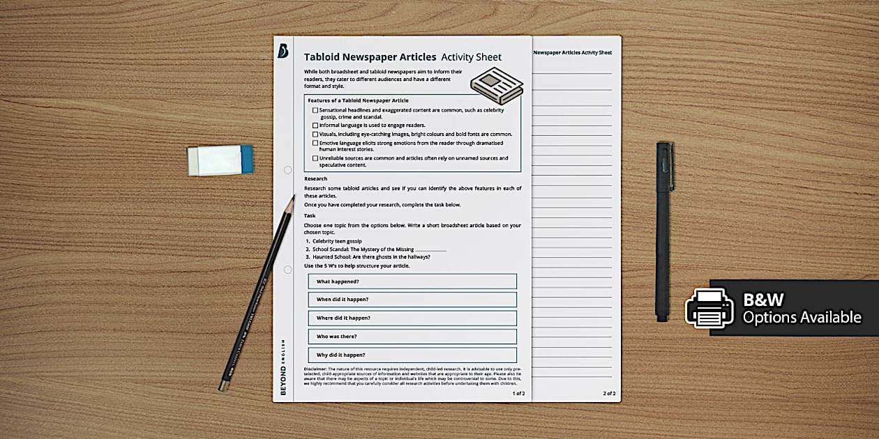 Tabloid Newspapers Resource - Twinkl Ireland Resource