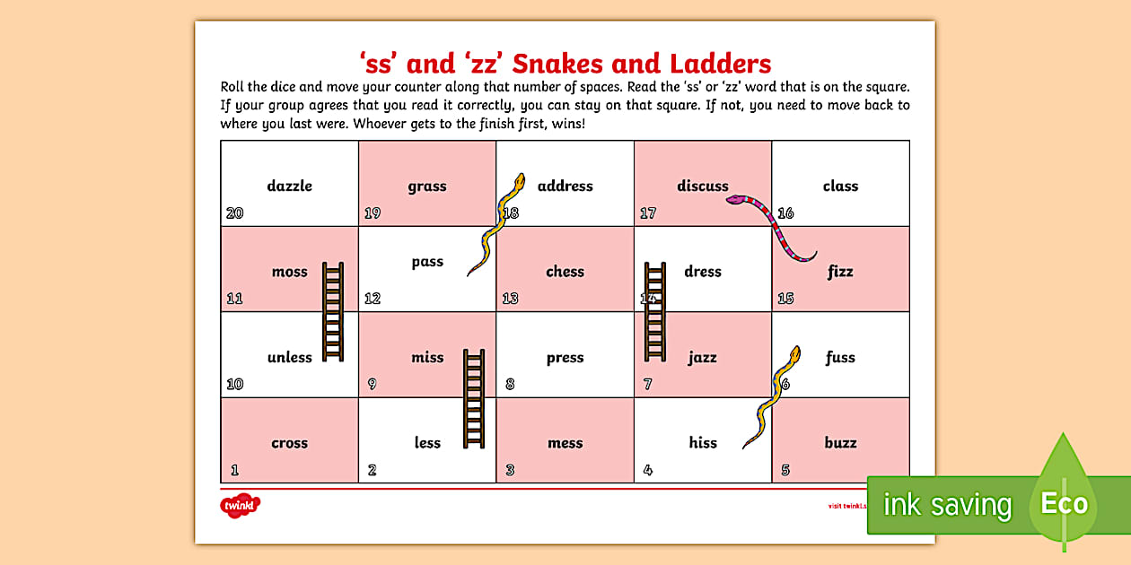 'ss' and 'zz' Sound Snakes and Ladders (teacher made)