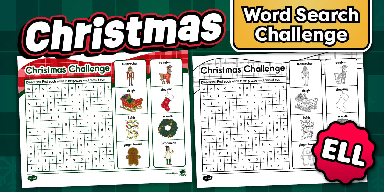 Christmas Word Search Challenge for ELL