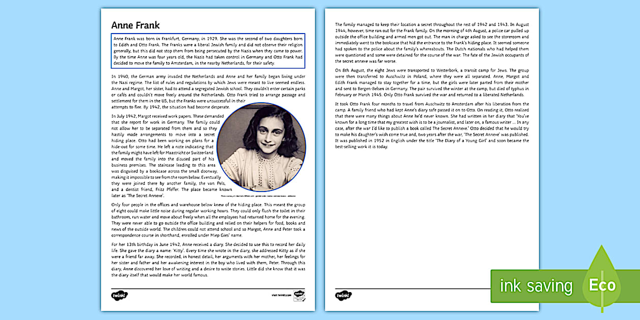 Anne Frank Fact File (teacher made) - Twinkl